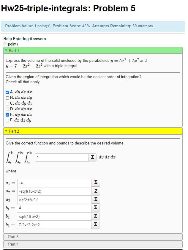 Solved Hw25-triple-integrals: Problem 5 Problem Value: 1 | Chegg.com