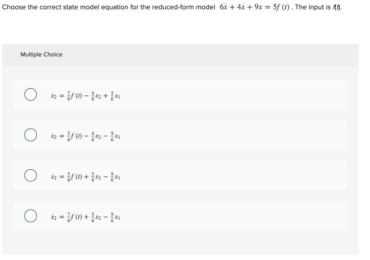 Solved Choose the correct state model equation for the | Chegg.com