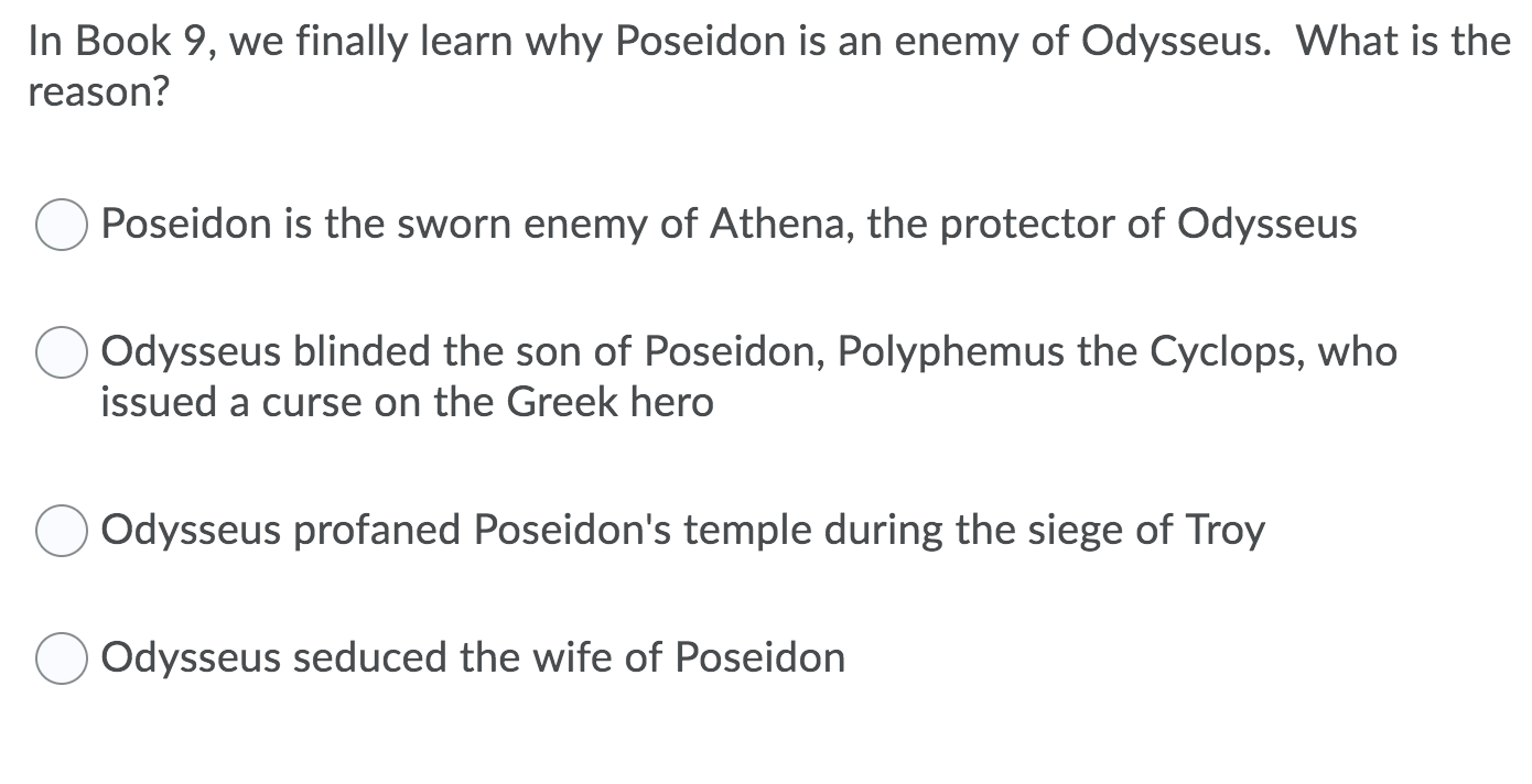 Solved In Book 9, we finally learn why Poseidon is an enemy | Chegg.com
