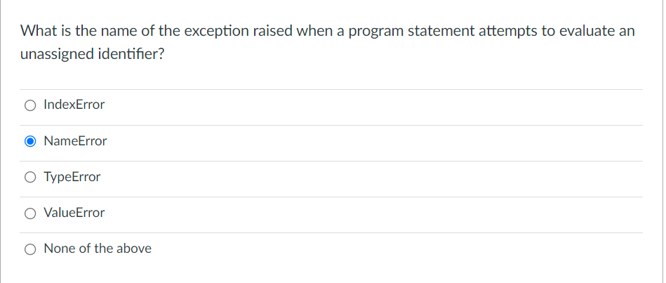 Solved What Is The Name Of The Exception Raised When A Chegg