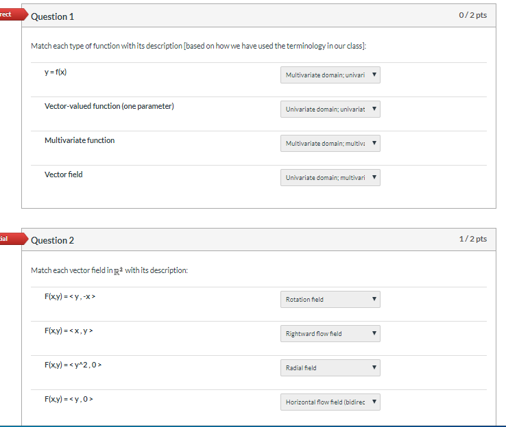 Solved rect Question 1 0/2 pts Match each type of function | Chegg.com