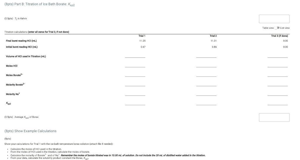 Titrant Molarity Molarity of Standard HCl solution | Chegg.com