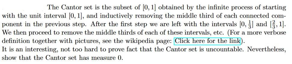 Solved The Cantor set is the subset of [0, 1] obtained by | Chegg.com