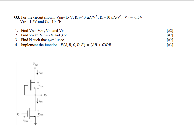 Solved Q3. For the circuit shown, Vpp=15 V, Kp=40 UA/V2, | Chegg.com