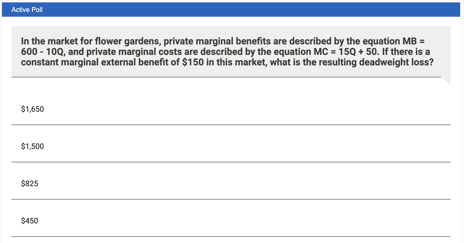 Solved Active Poll In the market for flower gardens, private | Chegg.com