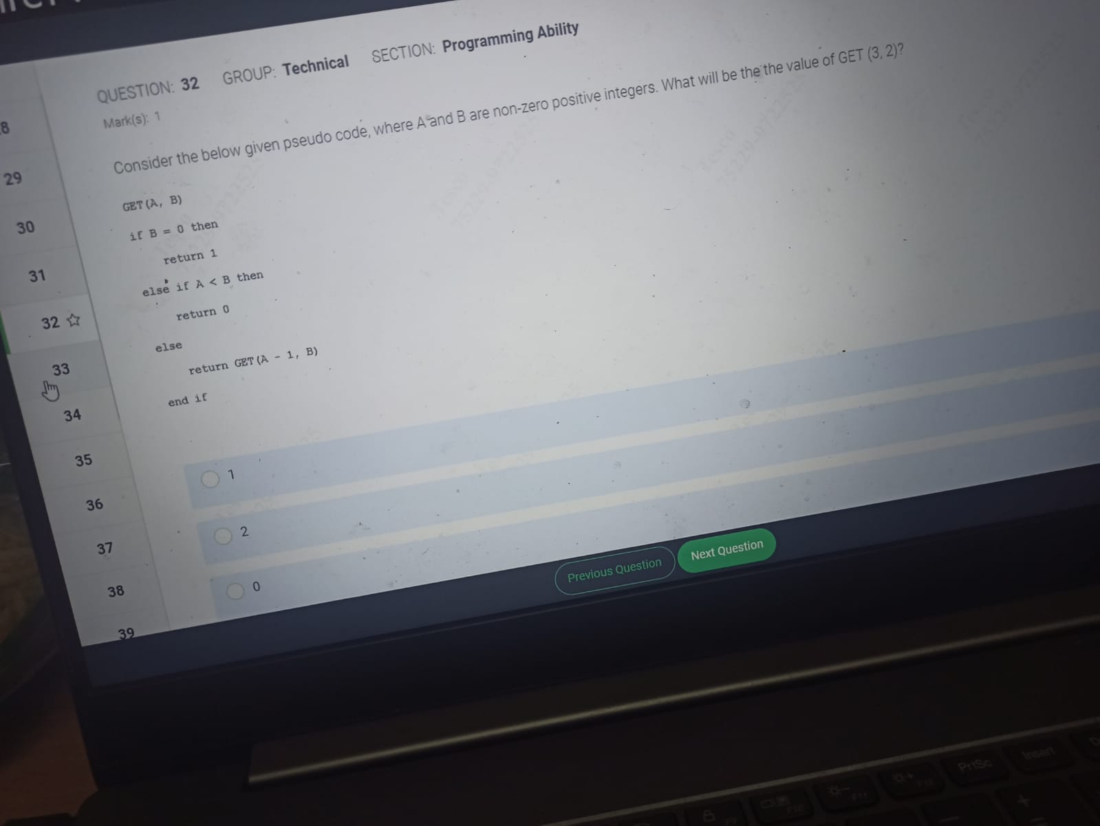 Solved QUESTION: 32 GROUP: Technical SECTION: Programming | Chegg.com