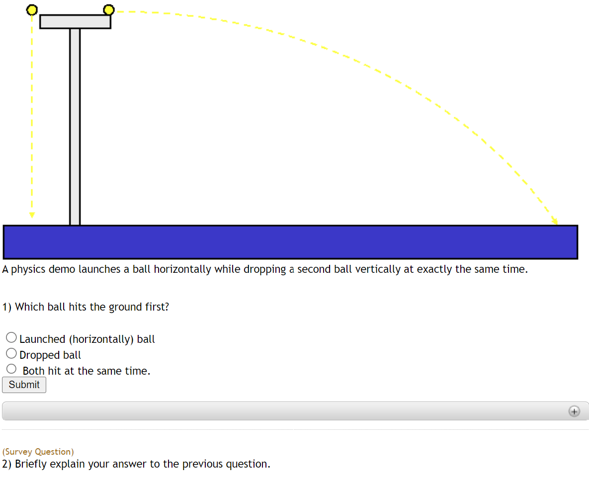 Solved A physics demo launches a ball horizontally while | Chegg.com