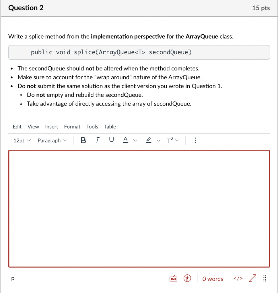 Solved Write a splice method from the implementation | Chegg.com