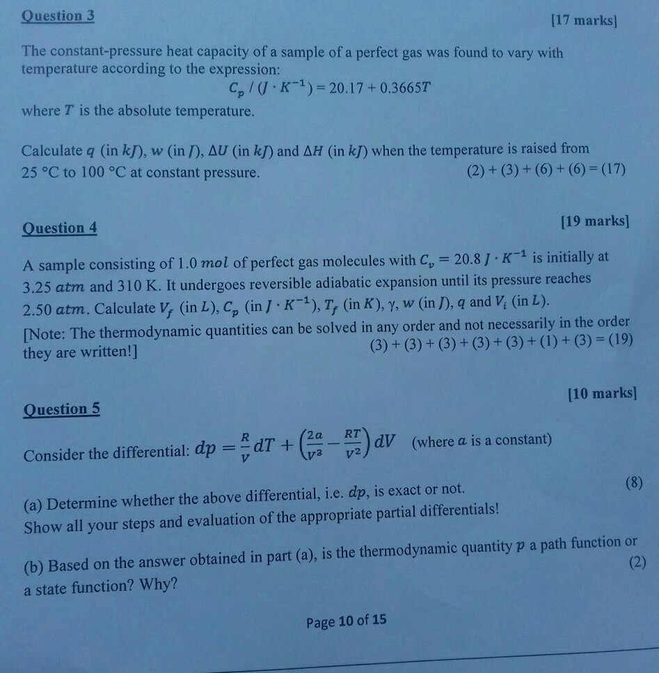 Solved Question 3 [17 marks] The constant-pressure heat | Chegg.com