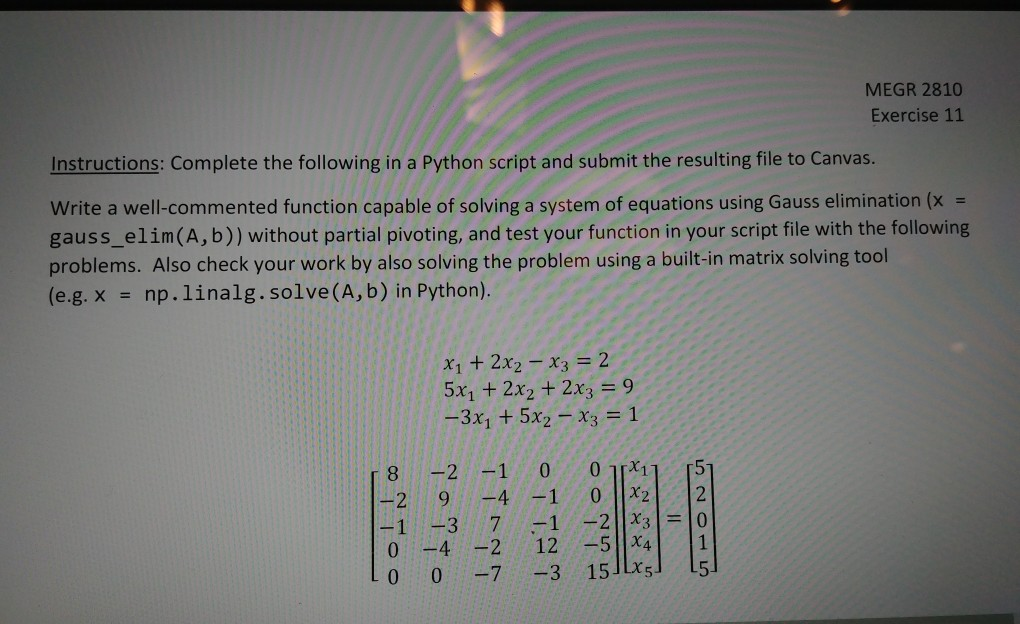 MEGR 2810 Exercise 11 Instructions: Complete the | Chegg.com
