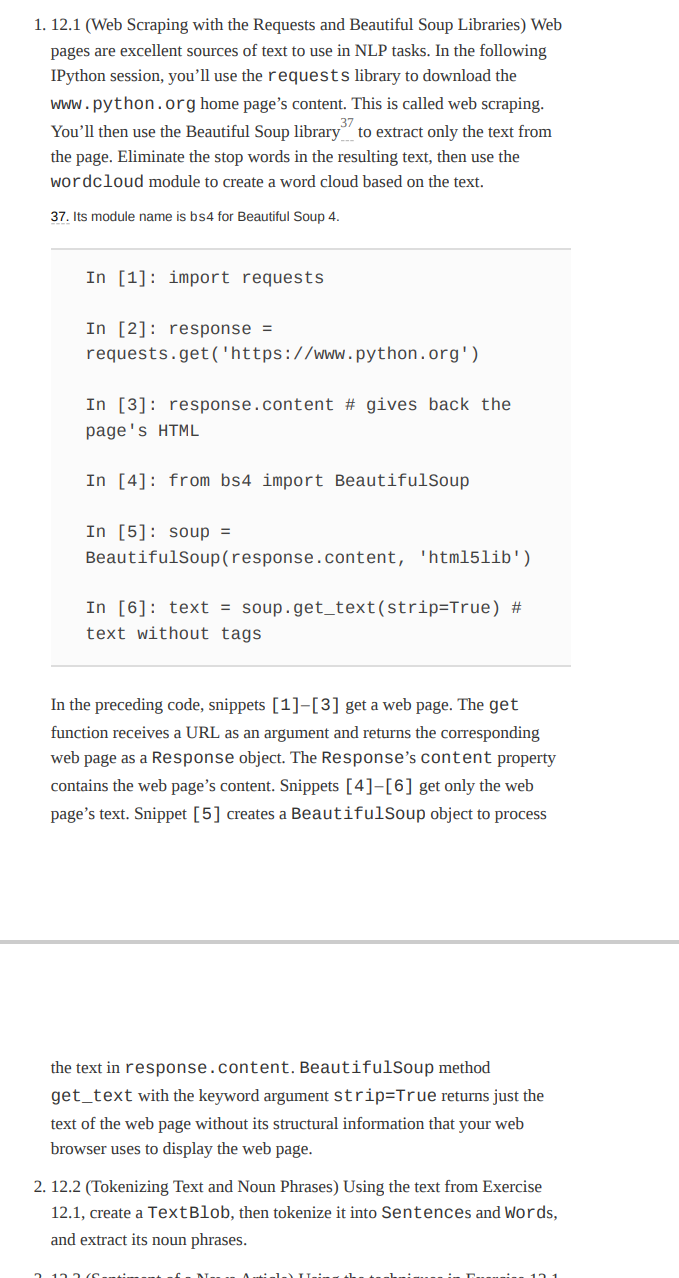 Solved 1. 12.1 (Web Scraping with the Requests and Beautiful | Chegg.com