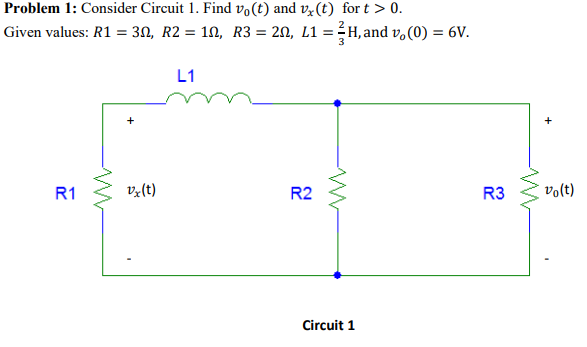 Solved Problem 1: Consider Circuit 1. Find v0(t) and vx(t) | Chegg.com