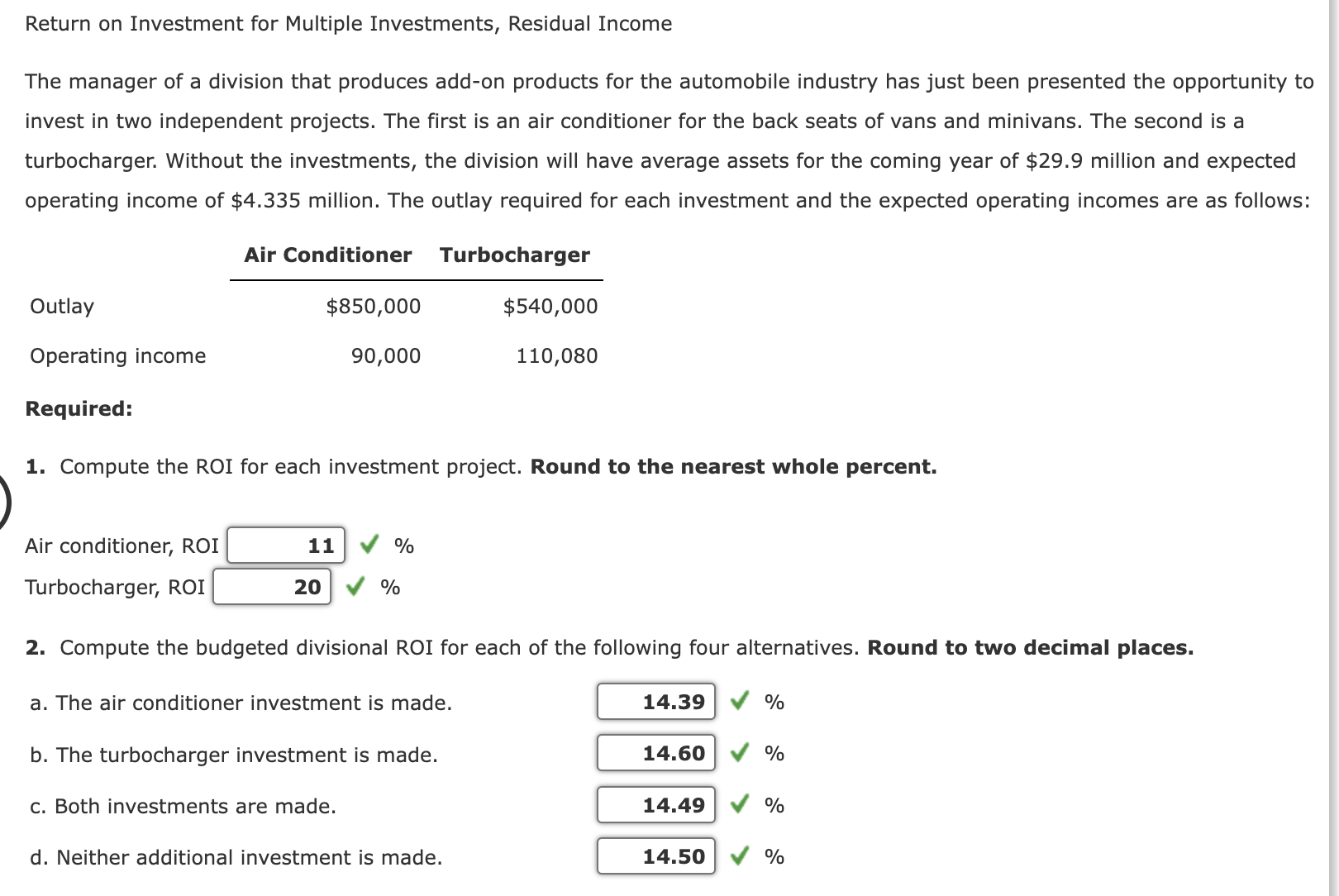 Solved Return on Investment for Multiple Investments, | Chegg.com