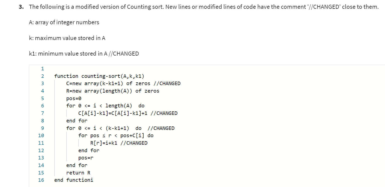 Solved The following is a modified version of Counting sort. | Chegg.com