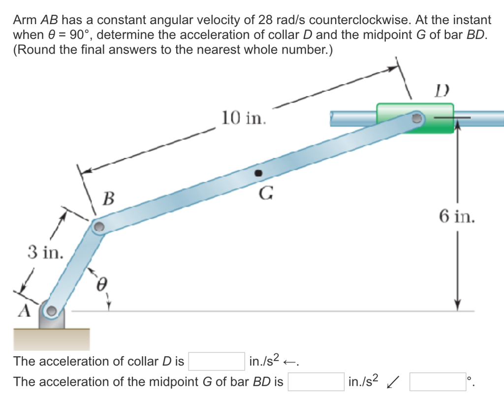 Solved Arm AB has a constant angular velocity of 28 rad/s | Chegg.com