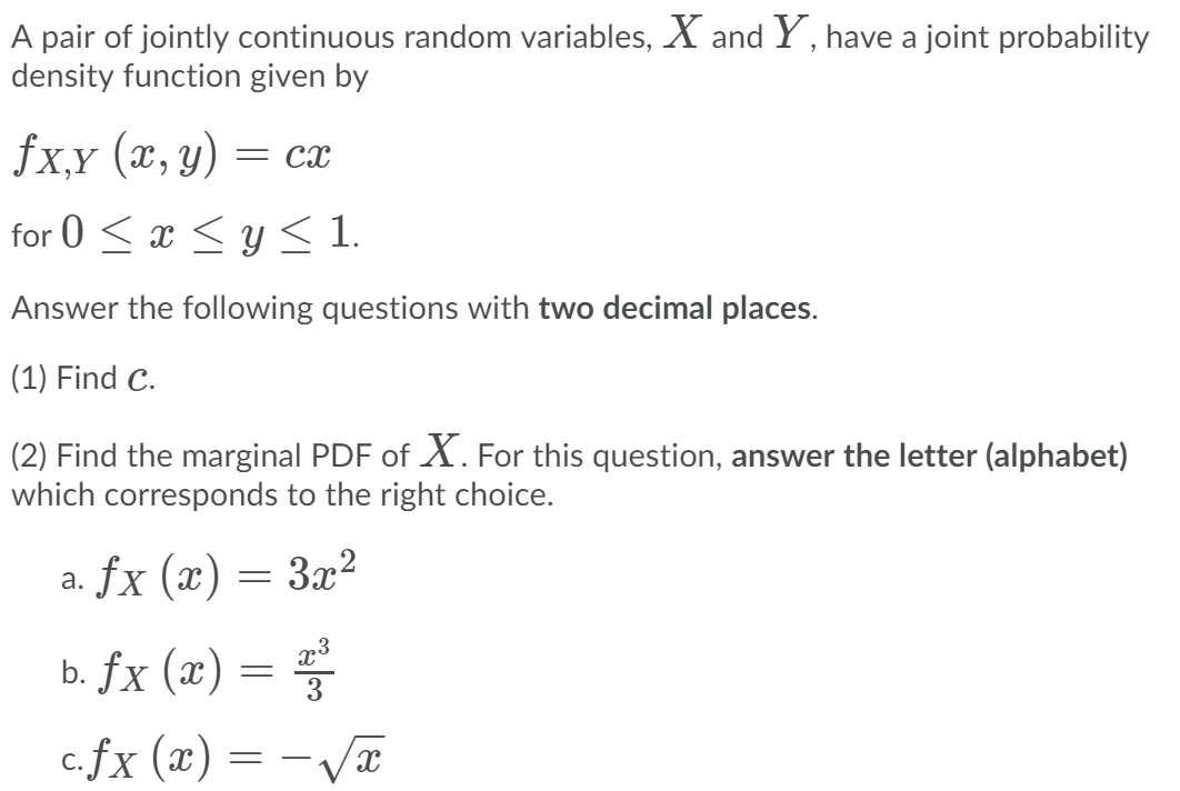 Solved A Pair Of Jointly Continuous Random Variables X And