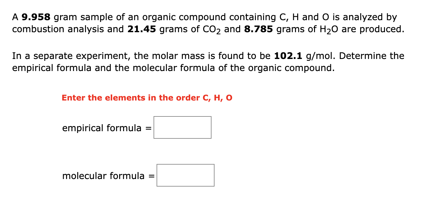 Solved A 9.958 gram sample of an organic compound containing | Chegg.com