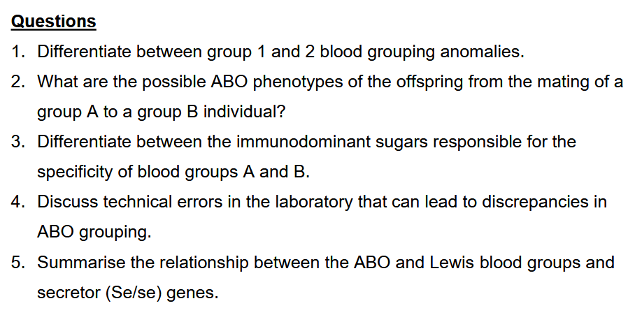 Solved 1. Differentiate between group 1 and 2 blood grouping | Chegg.com