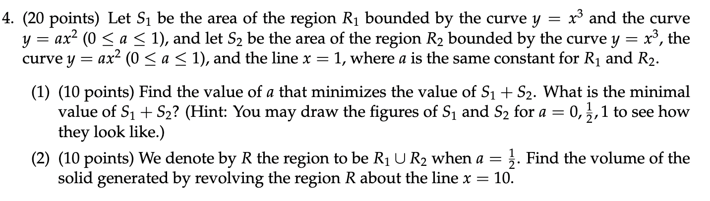 Solved (20 points) Let S1 be the area of the region R1 | Chegg.com