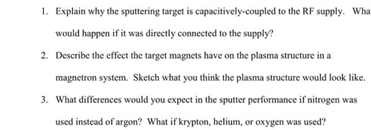 Solved 1. Explain why the sputtering target is | Chegg.com