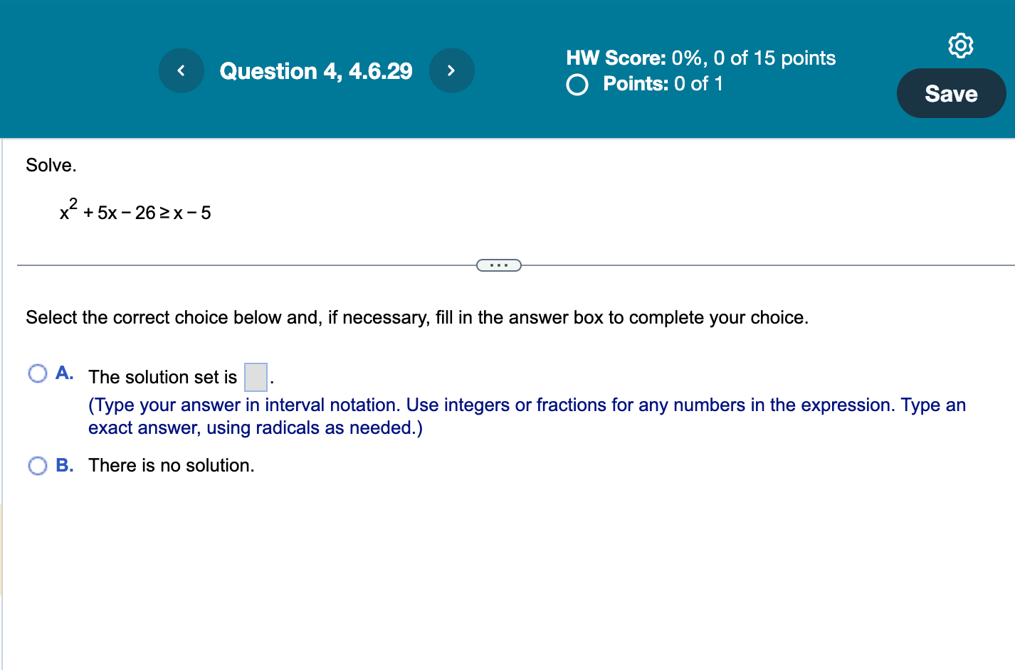 Solved Solve. x2+5x−26≥x−5 Select the correct choice below | Chegg.com
