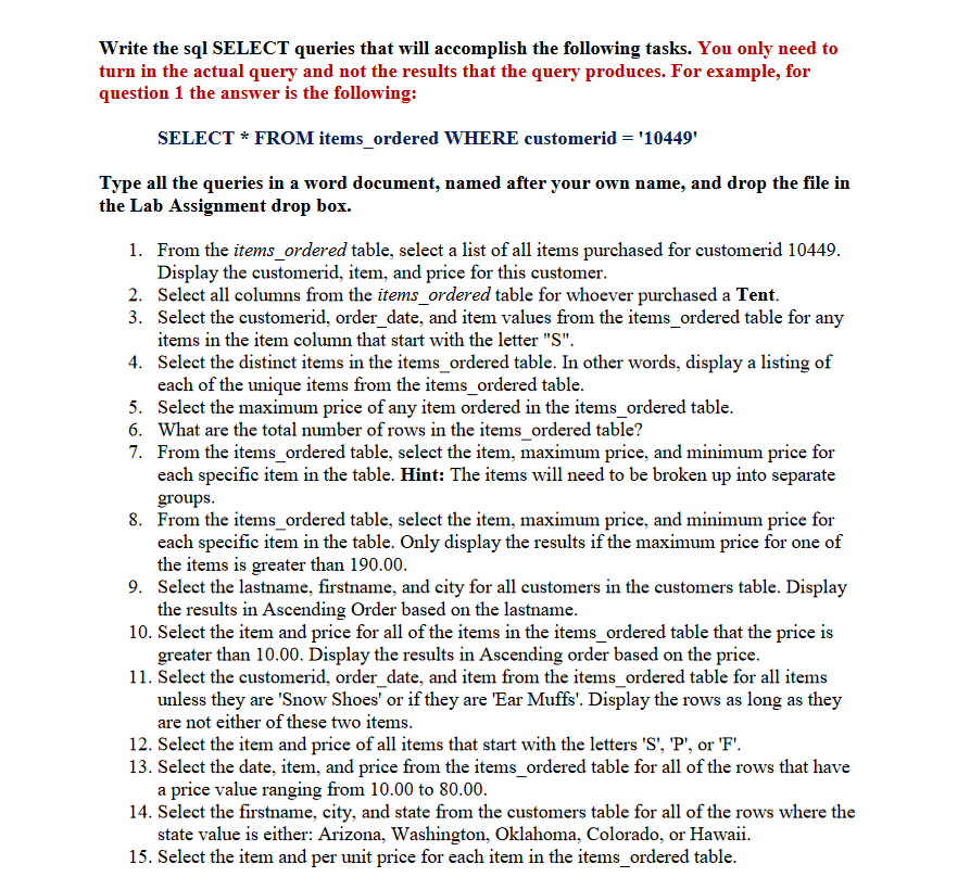 Solved Write the sql SELECT queries that will accomplish the | Chegg.com
