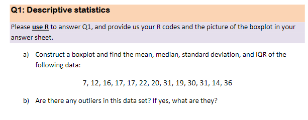 Solved Q1: Descriptive statistics Please use R to answer Q1, | Chegg.com