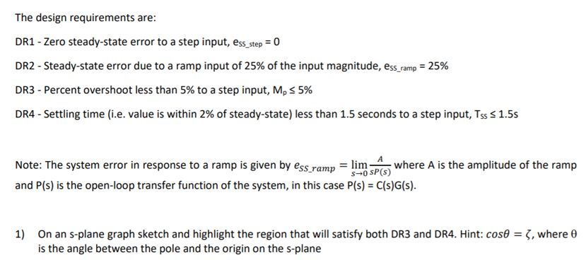 Solved The design requirements are: DR1 - Zero steady-state | Chegg.com