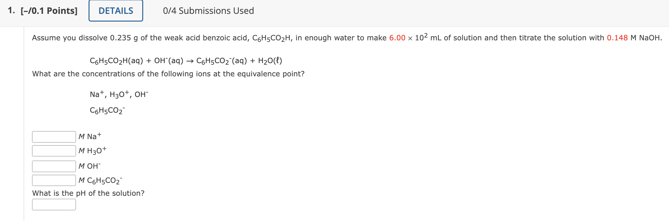 Solved Assume you dissolve 0.235 g of the weak acid benzoic | Chegg.com