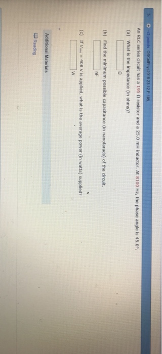 Solved ys2016 23 12.P 105 An RLC series circuit has a 195 0 | Chegg.com