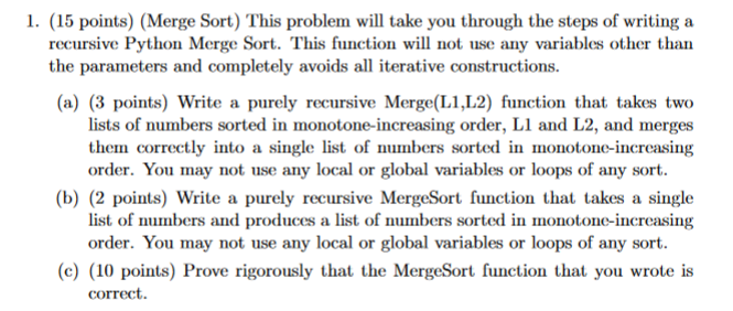 1. (15 points) (Merge Sort) This problem will take | Chegg.com