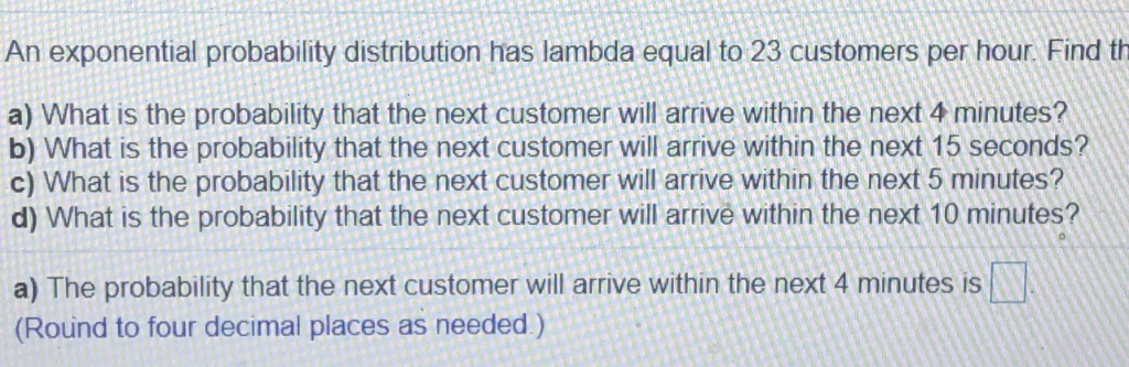 Solved An exponential probability distribution has lambda | Chegg.com