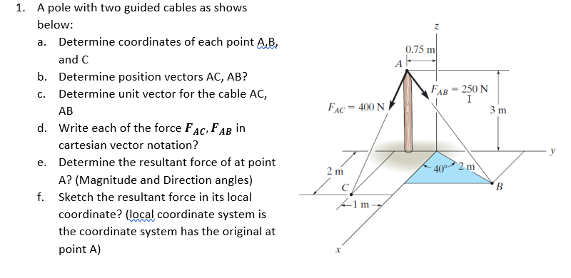 Solved 1. A pole with two guided cables as shows below: a. | Chegg.com