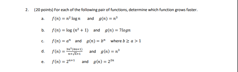 Solved (20 points) For each of the following pair of | Chegg.com