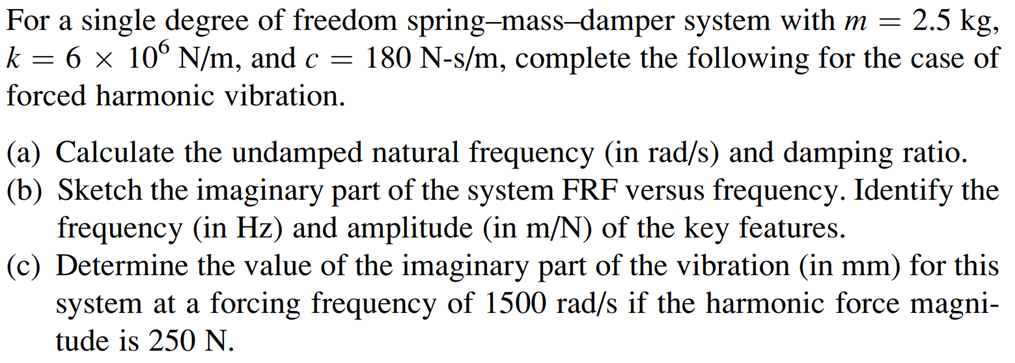 Solved For a single degree of freedom spring-mass-damper | Chegg.com