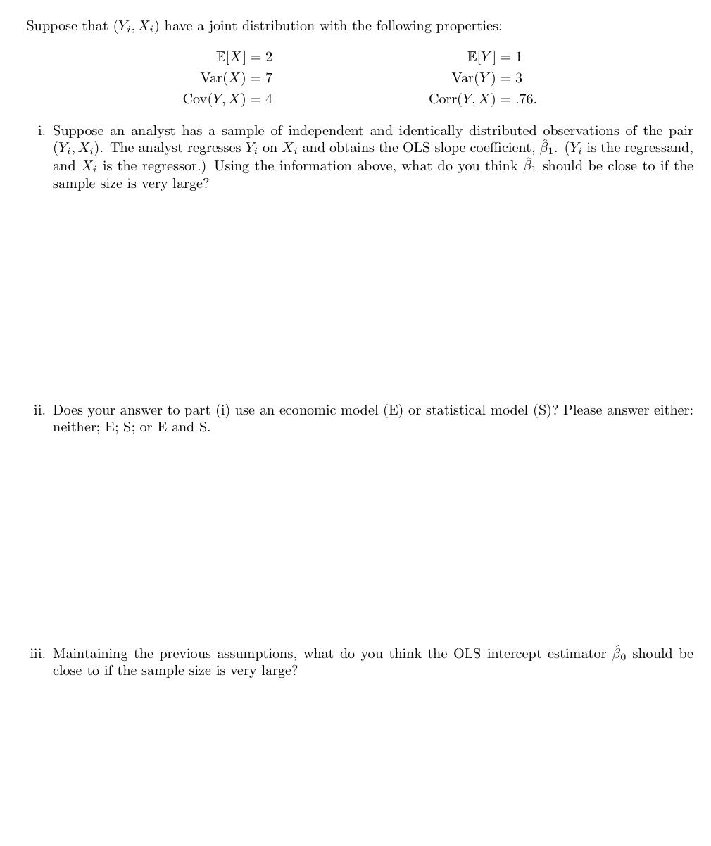Solved Suppose that (Yi,Xi) have a joint distribution with | Chegg.com