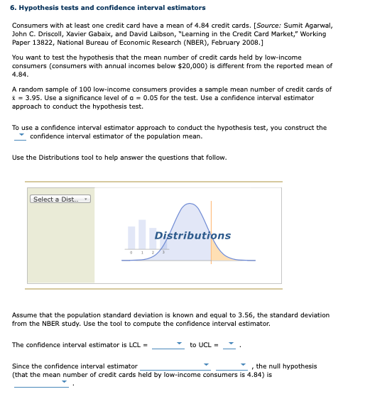 Solved 6. Hypothesis tests and confidence interval | Chegg.com
