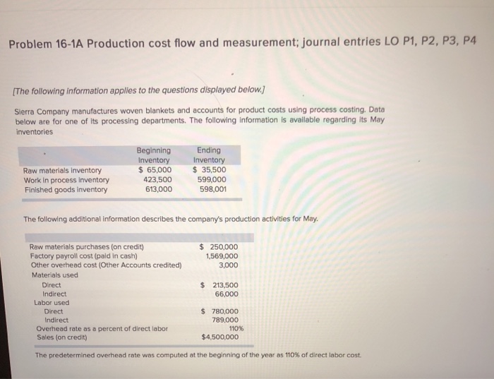 Solved Problem 16-1A Production cost flow and measurement; | Chegg.com