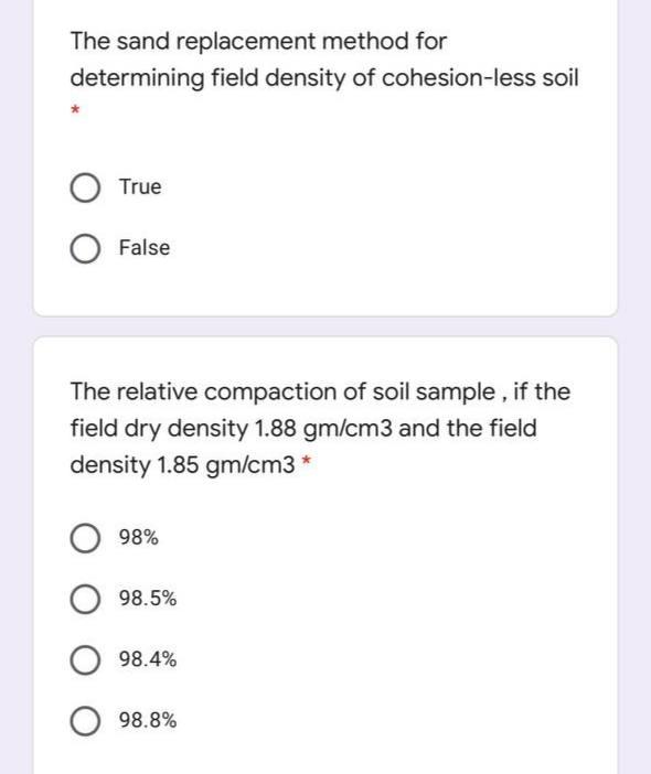 Solved The sand replacement method for determining field | Chegg.com