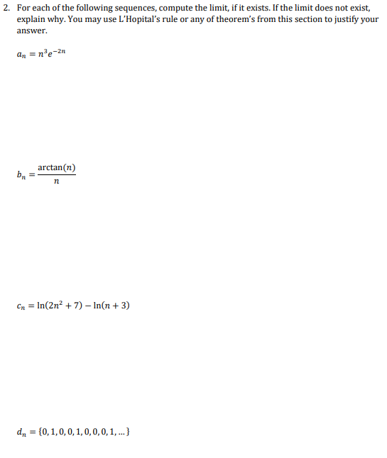Solved 2. For each of the following sequences, compute the | Chegg.com