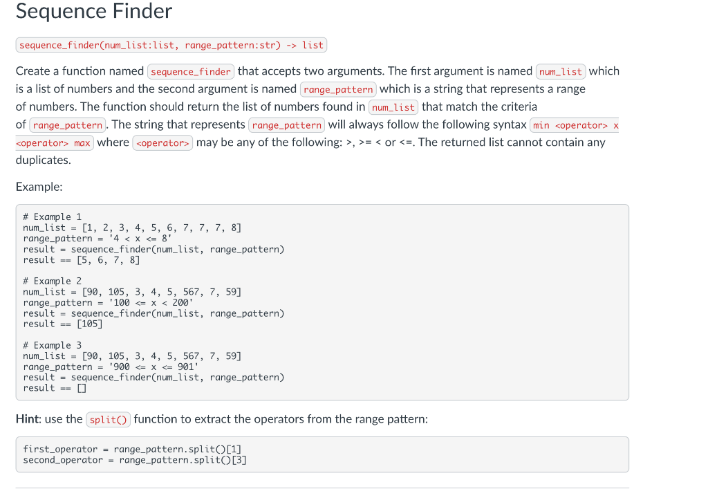 Solved Sequence Finder sequence_finder(num_list:list, | Chegg.com