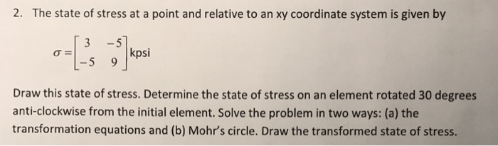 Solved The state of stress at a point and relative to an xy | Chegg.com