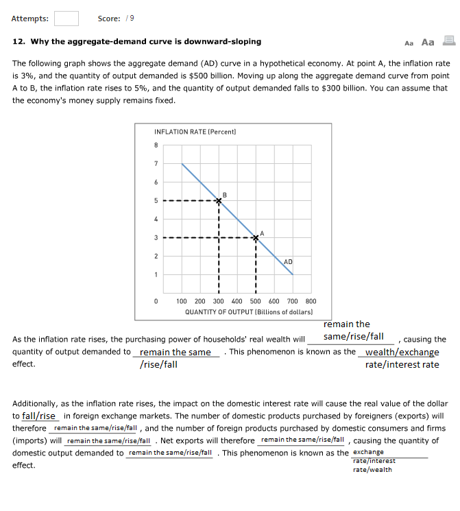 Solved Attempts: Score: 9 12. Why the aggregate-demand curve | Chegg.com