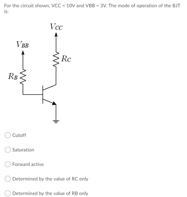 Solved For the circuit shown, VCC = 10V and VBB = 3V. The | Chegg.com