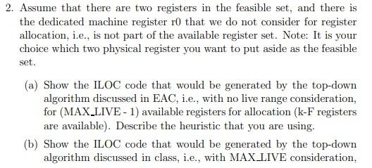Assume the following ILOC code loadI 1024 => ro loadI | Chegg.com