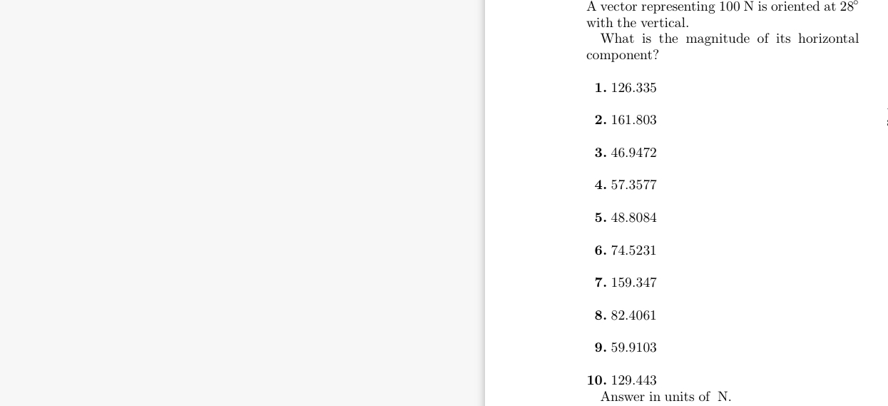 Solved A vector representing 100 N is oriented at 28∘ with | Chegg.com
