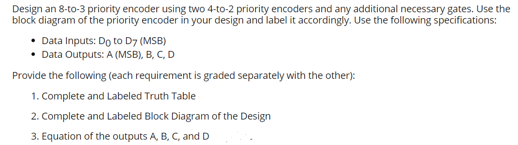 Solved Design An 8 To 3 Priority Encoder Using Two 4 To 2 