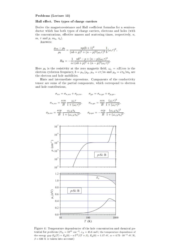 Problems (Lecture 13) Hall effect. Two types of | Chegg.com
