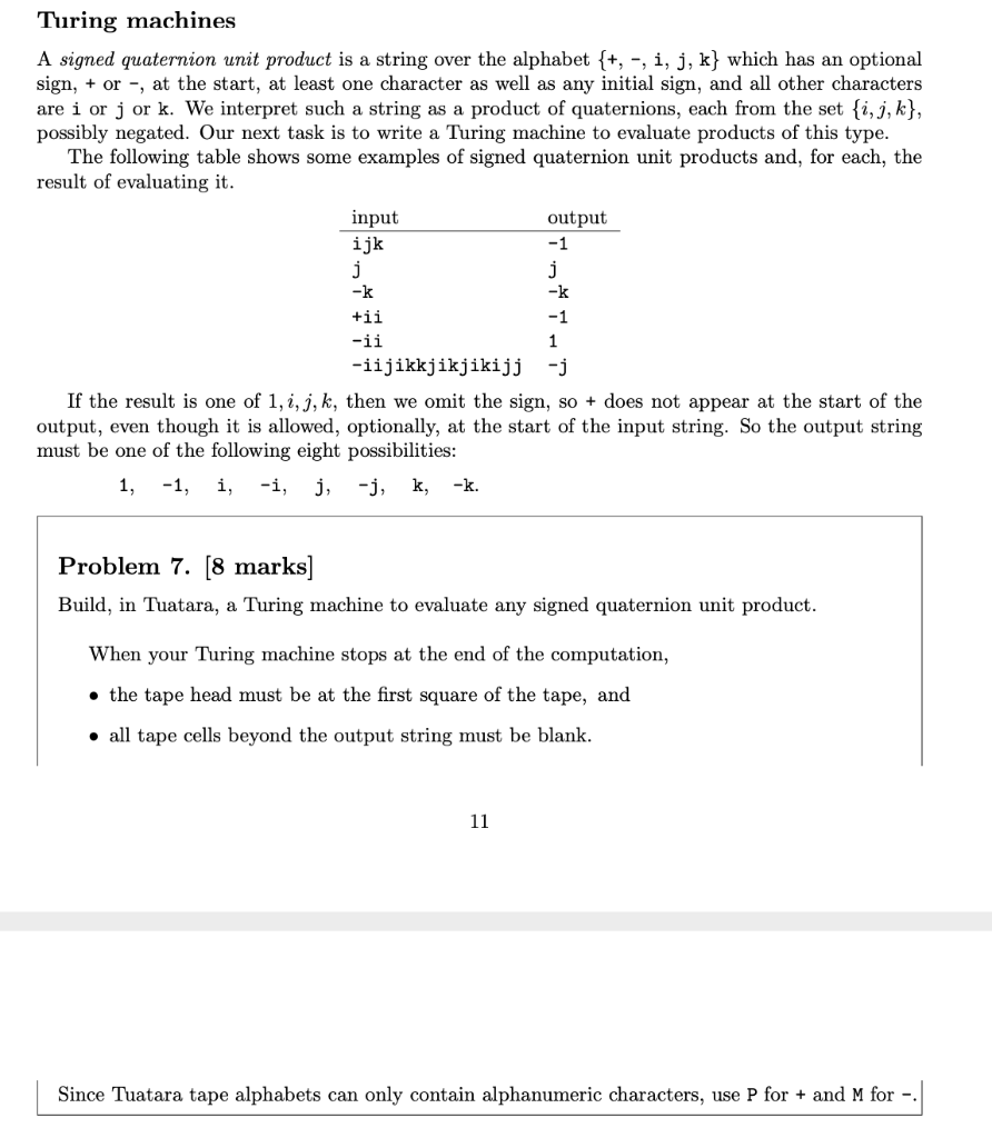 Turing machines A signed quaternion unit product is a | Chegg.com