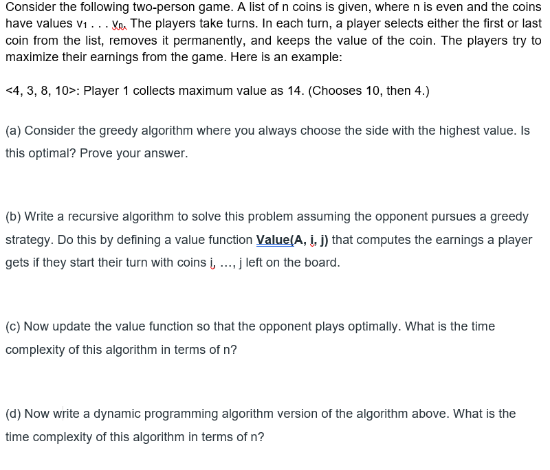Solved Consider the following two-person game. A list of n | Chegg.com